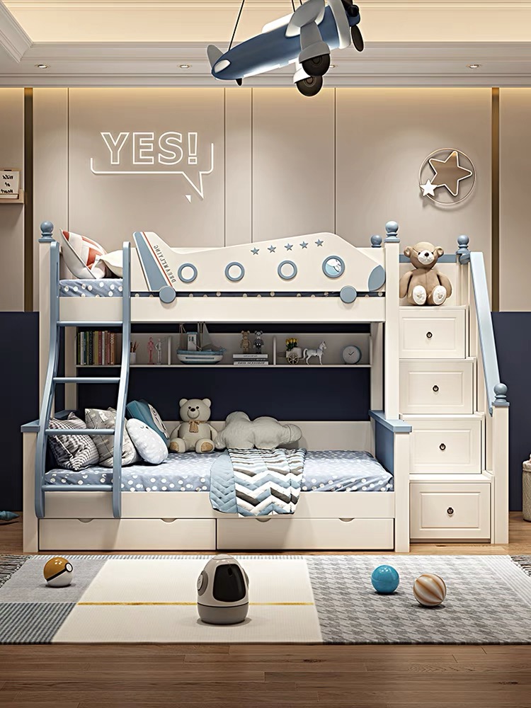 Bunk Bed with Pull out drawer with Staircase / Slide (K0260) – optispacedesign