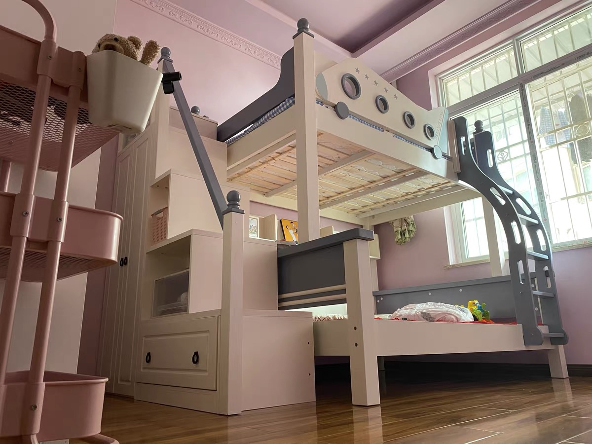 Bunk Bed with Pull out drawer with Staircase / Slide (K0260) – optispacedesign